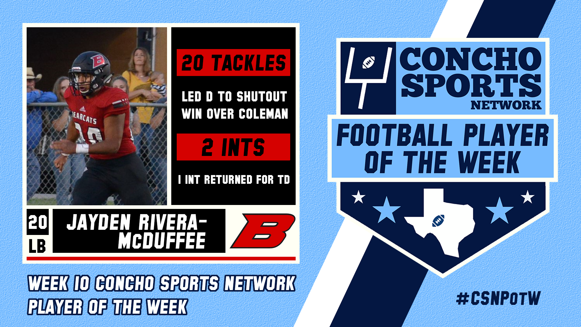 Ballinger Bearcats MLB Jayden Rivera-McDuffee – Week 10 CSN Player of ...